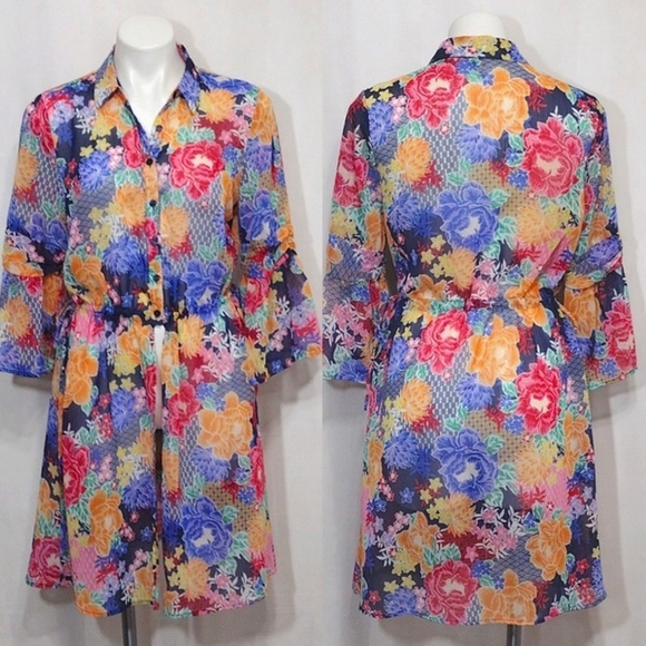 Cupio | Tops | Cupio Floral Print Bell Sleeve High Split Tunic Top ...
